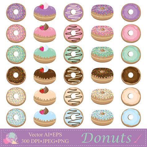 Donuts Clip Art Doughnut Clipart Dessert Clipart Cute Glazed