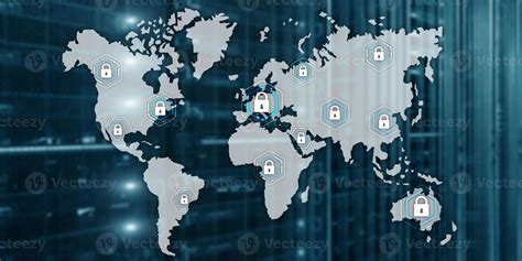 Global Cyber Security Concept Communication Privacy Data Protection Server Room Background