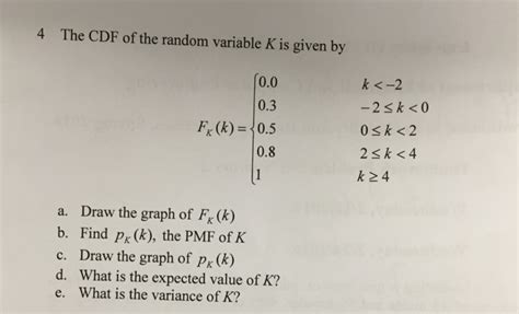 Solved The Cdf Of The Random Variable K Is Given By Draw