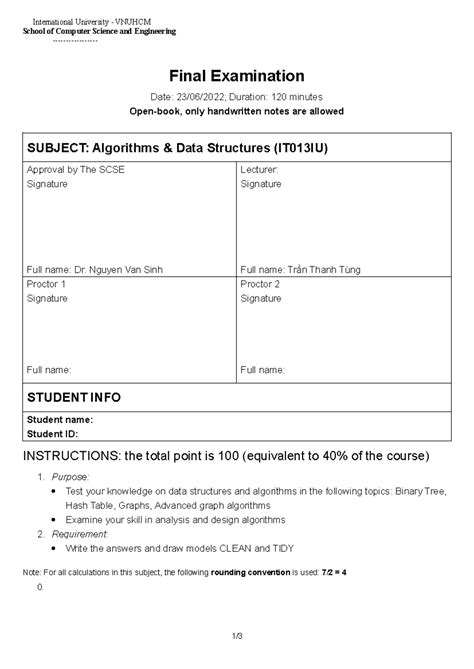Final Exam Algorithms And Data Structures It013iu Overview And Tasks Studocu
