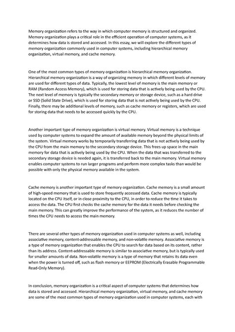 Memory Organization Memory Organization Plays A Critical Role In The Efficient Operation Of Memory Organization Memory Organization Plays A Critical Role In The Efficient Operation Of