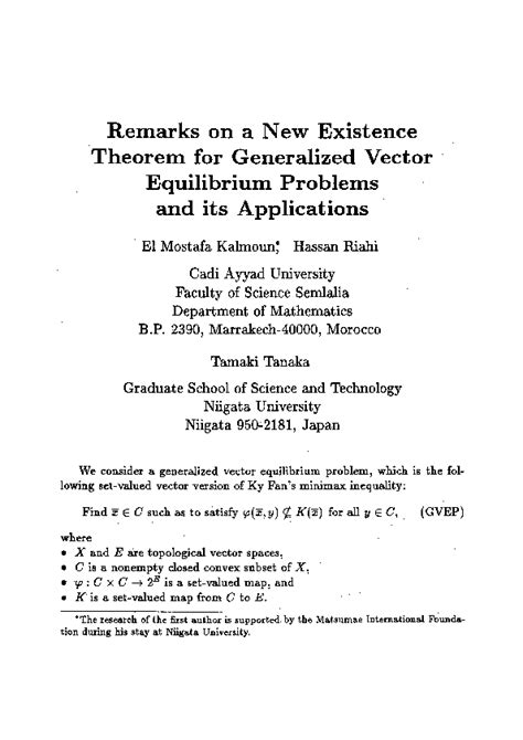 Pdf Remarks On A New Existence Theorem For Generalized Vector Equilibrium Problems And Its