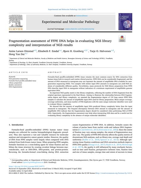Pdf Fragmentation Assessment Of Ffpe Dna Helps In Evaluating Ngs