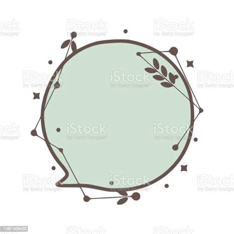 서클 스피치 버블 자연 기하학적 프레임에는 손으로 그린 스타일의 선과 점으로 만든 나뭇잎이 있습니다 0명에 대한 스톡 벡터 아트 및 기타 이미지 Istock