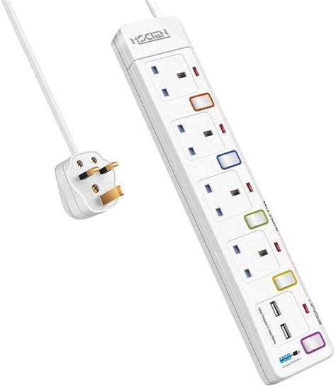 Mscien Extension Lead With Usb M Including Sockets Way Individual Switched Surge Protected