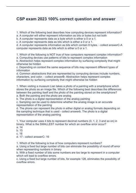 Csp Exam 2023 With 100 Correct Questions And Answers Csp 1 Stuvia Us