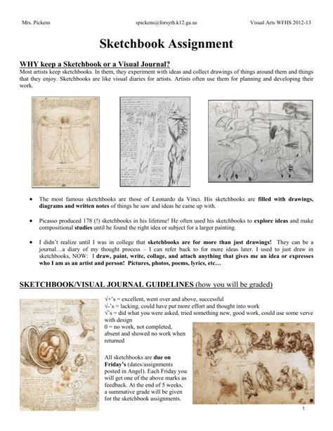 Sketchbook Assignment Visual Arts Prompts And Guidelines
