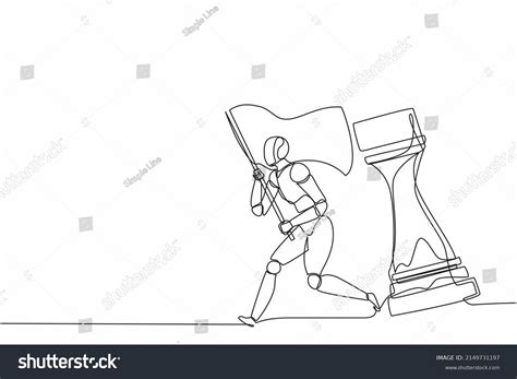 Continuous One Line Drawing Robots Running Stock Vector Royalty Free
