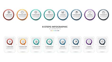 8 list of steps horizontal sequence with icon and number infographic
