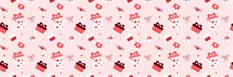 부드러운 분홍색 배경에 축제 선물과 연애 편지 패턴 발렌타인 데이 완벽 한 패턴 긴 수평 웹 커버 배너 판매 헤더 바우처 템플릿 결혼식 포장 포장지 결혼식에 대한 스톡 벡터