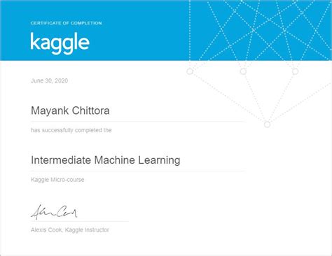Completed Intermediate Machine Learning Course Offered By Kaggle