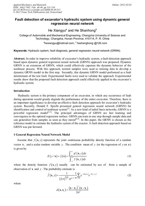 Fault Detection Of Excavators Hydraulic System Using Dynamic General
