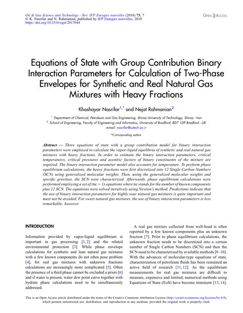 Pdf Equations Of State With Group Contribution Binary Interaction Parameters For Calculation
