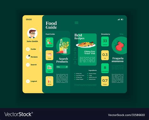 Healthy Food Tablet Interface Template Royalty Free Vector
