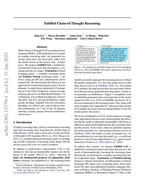 Pdf Faithful Chain Of Thought Reasoning
