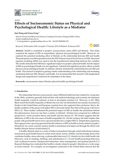 Pdf Effects Of Socioeconomic Status On Physical And Psychological