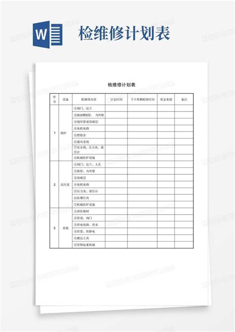 检维修计划表 Word模板下载 编号qwpagavm 熊猫办公