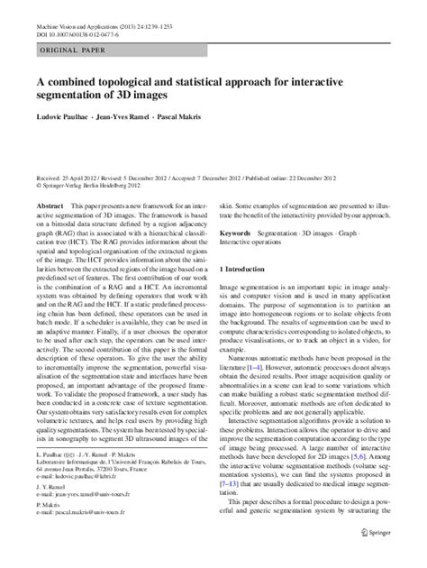 Pdf A Combined Topological And Statistical Approach For Interactive Segmentation Of 3d Images