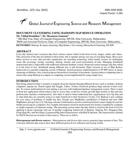 PDF DOCUMENT CLUSTERING USING HADOOPS MAP REDUCE OPERATION