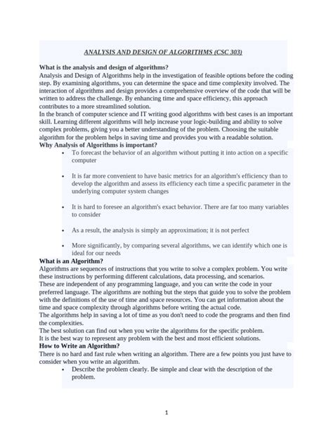 Csc 303 Analysis And Design Of Algorithm 2 Pdf Mathematical