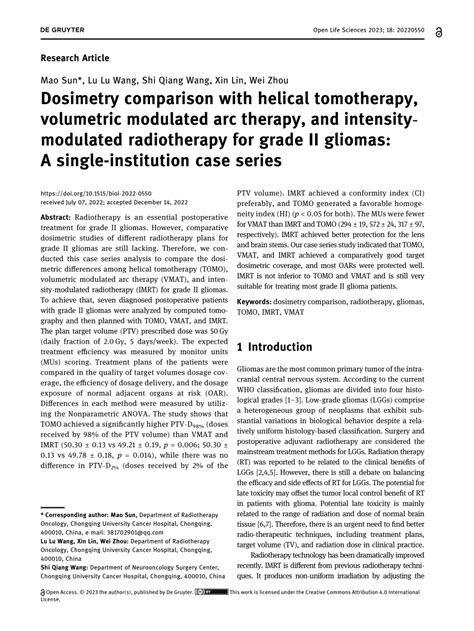 Pdf Dosimetry Comparison With Helical Tomotherapy Volumetric Modulated Arc Therapy And