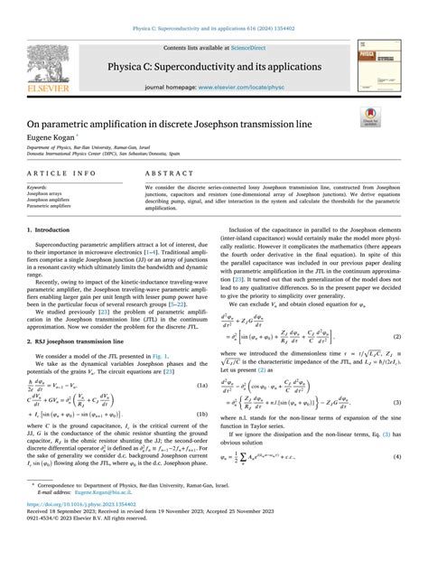 Pdf On Parametric Amplification In Discrete Josephson Transmission Line