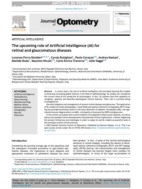 Pdf The Upcoming Role Of Artificial Intelligence Ai For Retinal And Glaucomatous Diseases