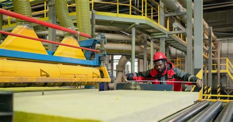 빨간 헬멧을 쓴 바쁜 아프리카계 미국인 노동자가 컨베이어 벨트에서 돌 울의 크기를 확인하면서 줄자를 사용합니다 사진 Unsplash의 안전모 이미지