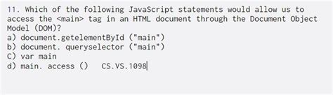 Solved 11 Which Of The Following Javascript Statements