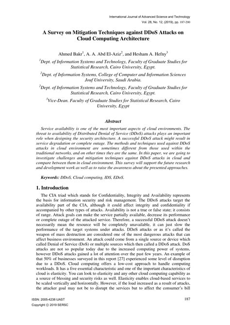 Pdf A Survey On Mitigation Techniques Against Ddos Attacks On Cloud Computing Architecture