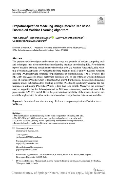 Evapotranspiration Modeling Using Different Tree Based Ensembled
