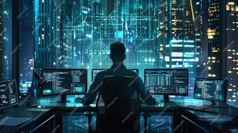 Premium Photo A Person Sitting In A Dark Room In Front Of Multiple