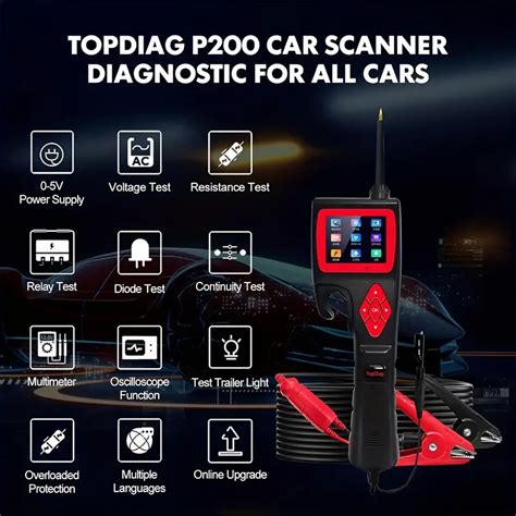 Topdiag P200 자동차 회로 테스터 전원 회로 프로브 키트 9~30v 멀티미터릴레이연료 인젝터 테스터활성화 구성