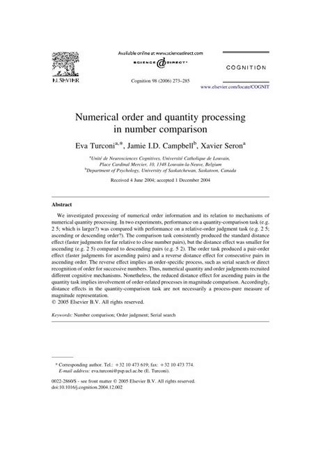 Pdf Numerical Order And Quantity Processing In Number Comparison