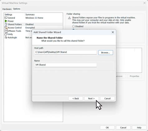 how to setup a shared folder in vmware player at home computer