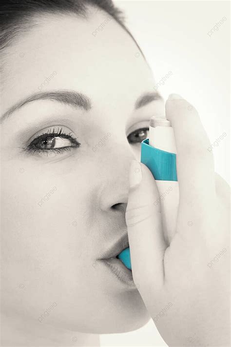 Happy Woman Using Asthma Inhaler Mouth Asthma Woman Photo Background And Picture For Free