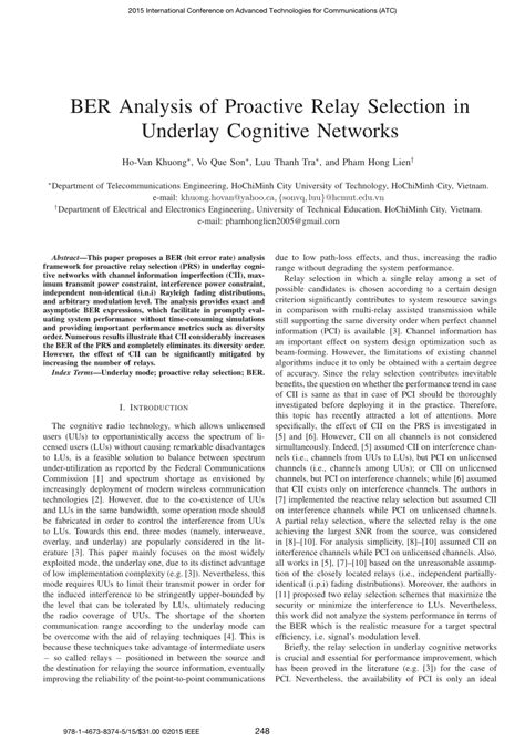 Pdf Ber Analysis Of Proactive Relay Selection In Underlay Cognitive Networks