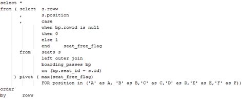 Oracle Sql Finding Free Adjacent Seats In An Airplane Using Subquery