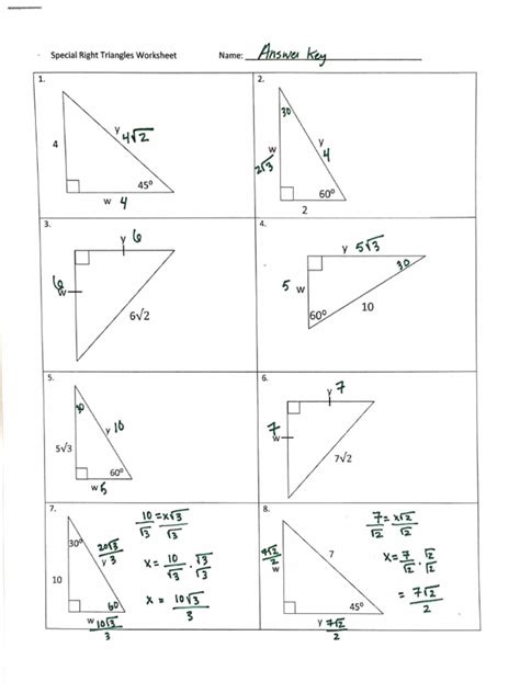 Kutasoftware Geometry Special Right Triangles Part 1 Worksheets Library