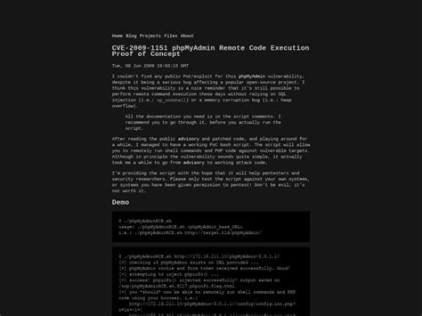 Cve 2009 1151 Phpmyadmin Remote Code Execution Proof Of Concept I