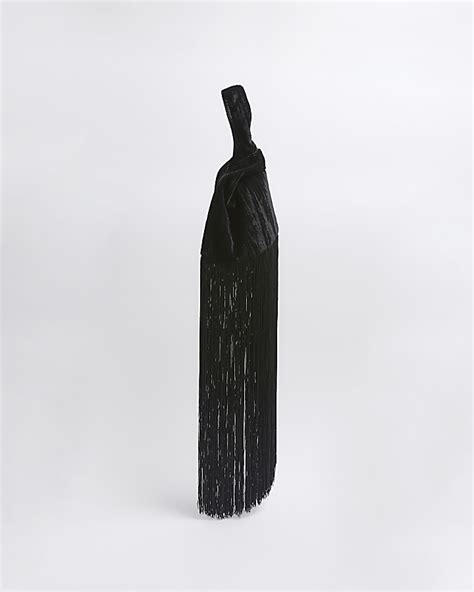 Black Tassel Clutch Bag River Island