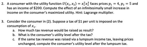 Solved A Consumer With The Utility Function U X1 X2 X12x23