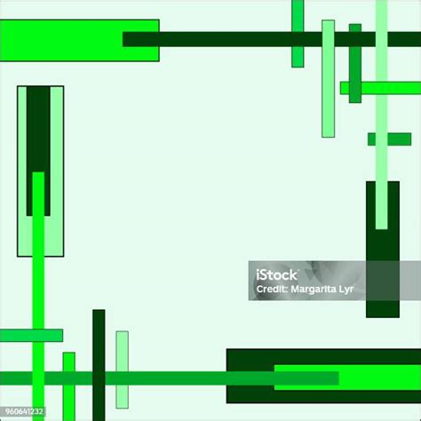 녹색 막대기 스트립 및 사각형의 프레임 구성 기하학적 패턴 평면 그래픽입니다 추상적인 벡터 배경 전단지 포스터 예술 레이아웃