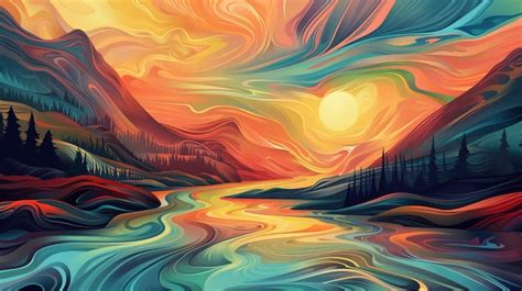 Projetar Uma Paisagem Fluvial Abstrata Com Várias Camadas Focando Em