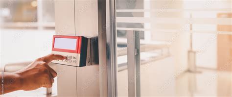 Proximity Card Reader Door Unlock Hand Security Man Press Button On ID Card Fingerprint