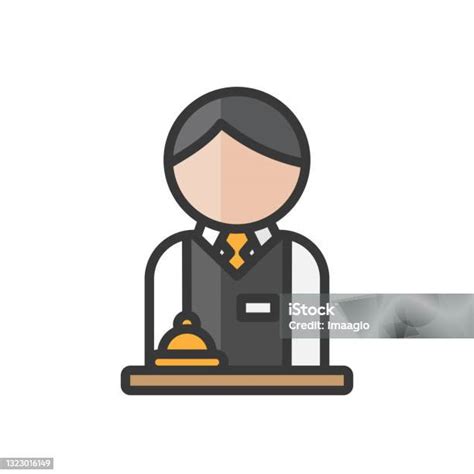 남성 호텔 접수 아바타 유니폼과 종 문자남자 프로필 사용자 사람 피플 아이콘입니다 벡터 일러스트레이션 만화에 대한 스톡 벡터