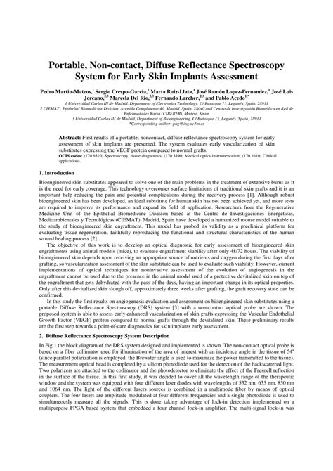 Pdf Portable Non Contact Diffuse Reflectance Spectroscopy System For Early Skin Implants