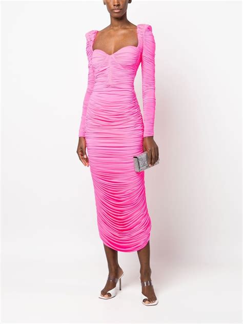 Alex Perry Pink Stanton Ruched Midi Dress ModeSens