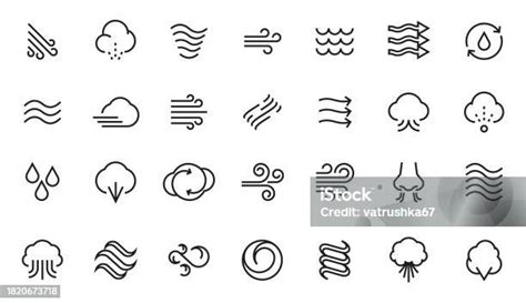 바람 아이콘 얇은 토네이도 스트림 라인 블리자드 허리케인 제퍼 바람 요소 평평하고 추상적인 소용돌이 및 로고 디자인을 위한 흐름 벡터 격리 세트 바람에 대한 스톡 벡터 아트