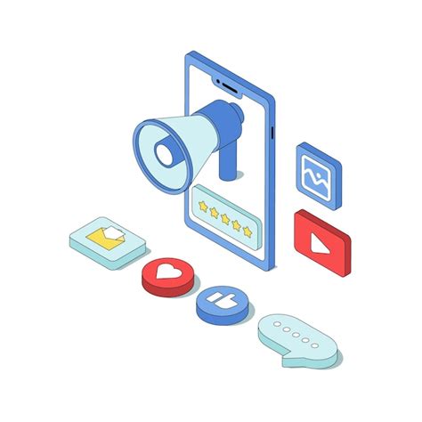 소셜 미디어 활동 및 마케팅의 아이소메트릭 그림 프리미엄 벡터